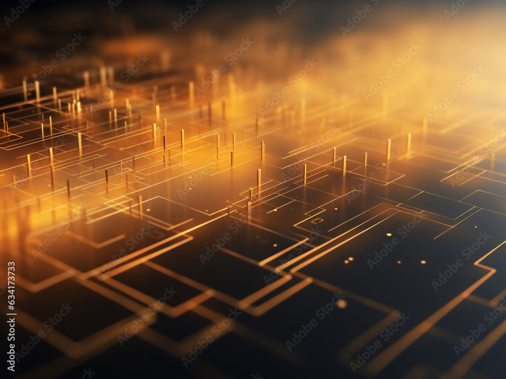 Gold digital background; blending illustration, network, and cutting ...