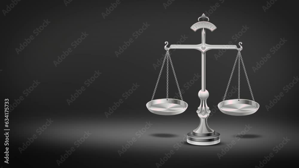 Traditional Balance scaling on black background with light. Justice and ...