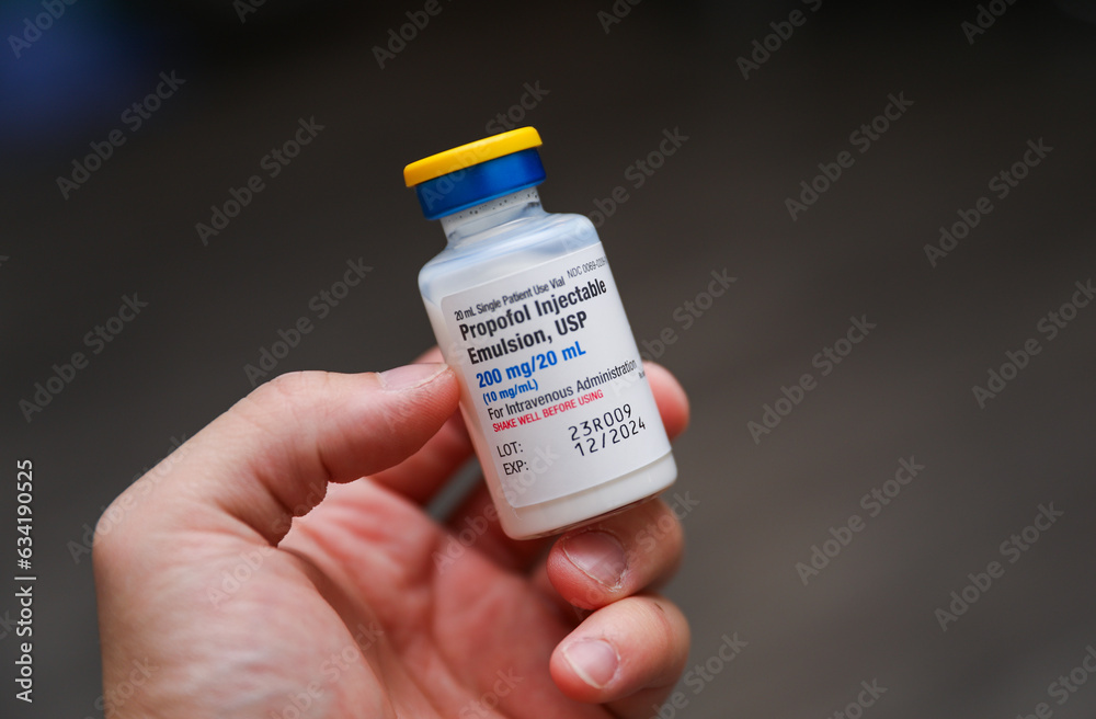 Chicago, IL, USA, Aug 12, 2023, propofol beside a shattered clock ...