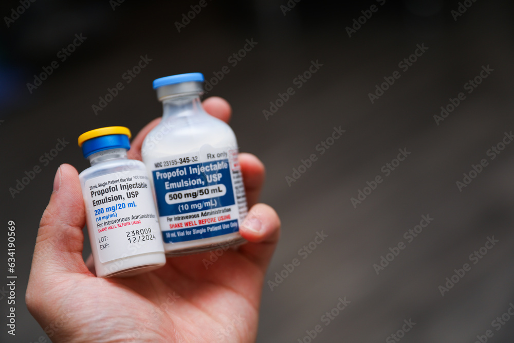 Chicago, IL, USA, Aug 12, 2023, propofol beside a shattered clock ...