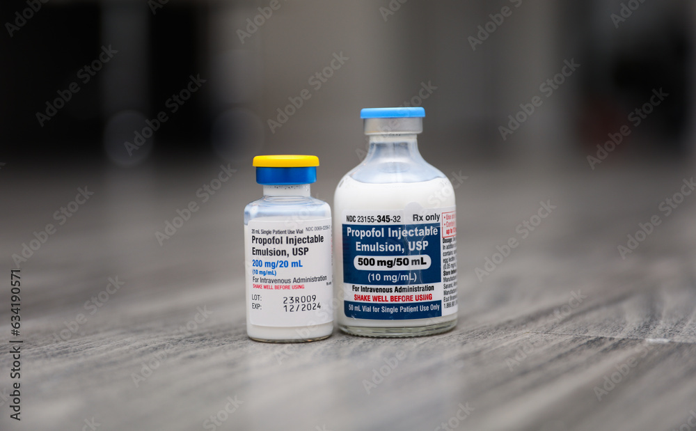 Chicago, IL, USA, Aug 12, 2023, propofol beside a shattered clock ...