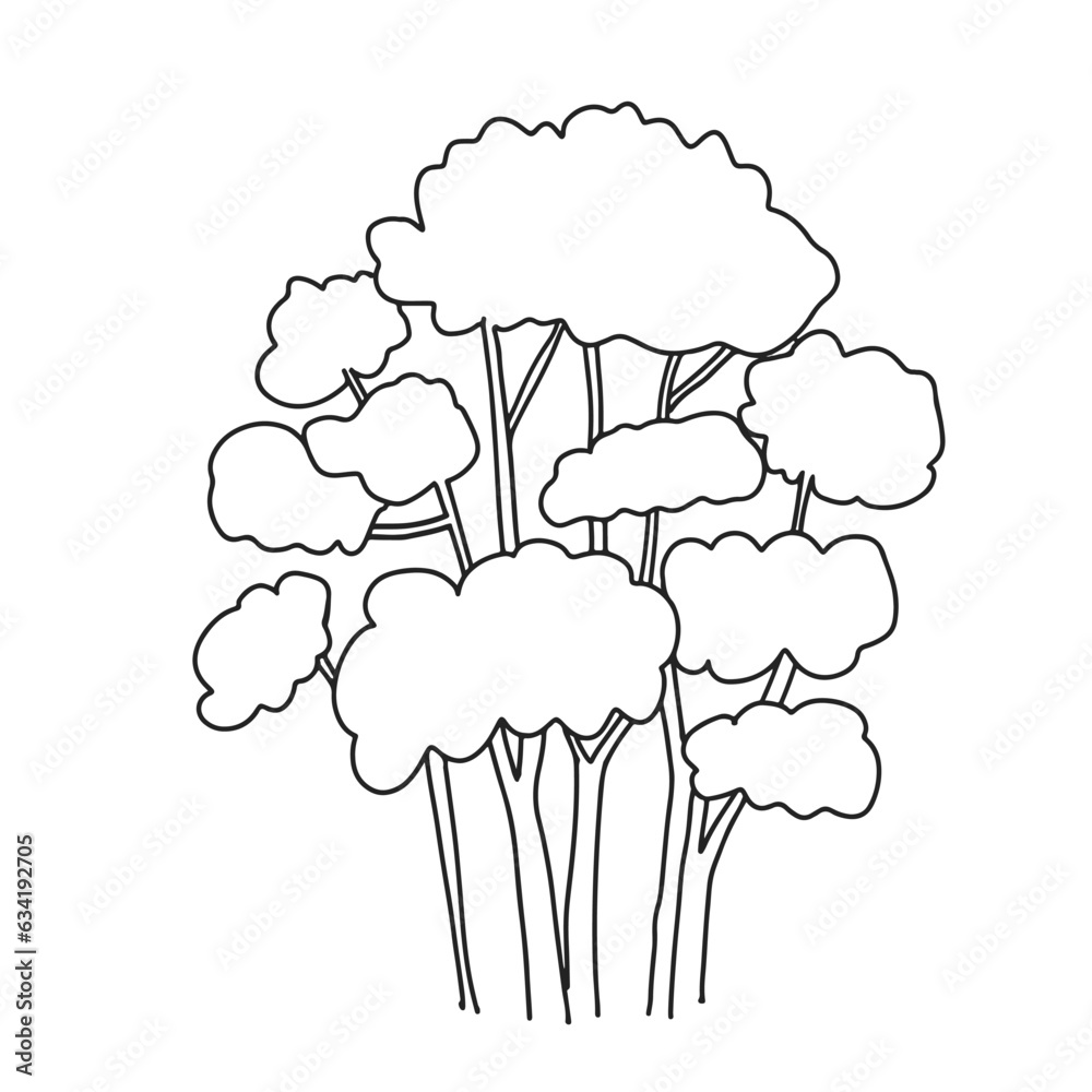 Doodle simple tree, Line art coloring page design element for teaching ...