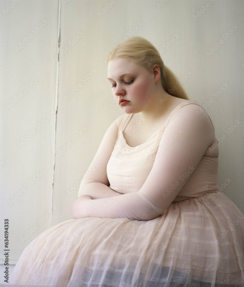 Beautiful and sad oversize female ballet dancer in tutu Stock Photo ...