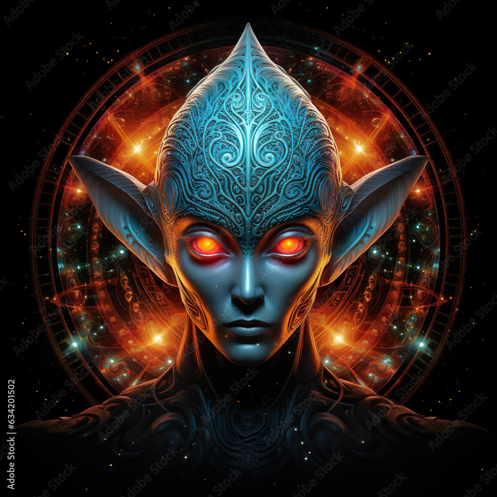 Representation in a logo format of a psychedelic alien extraterrestrial ...