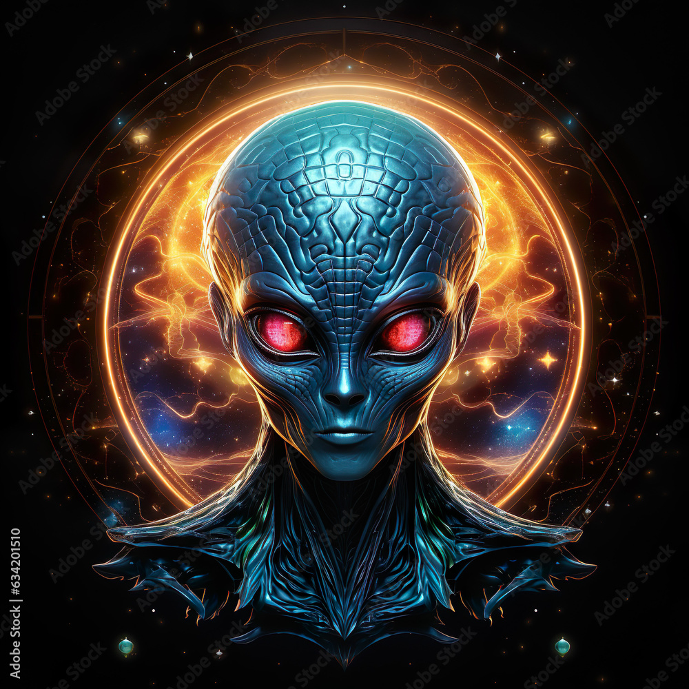 Representation in a logo format of a psychedelic alien extraterrestrial ...