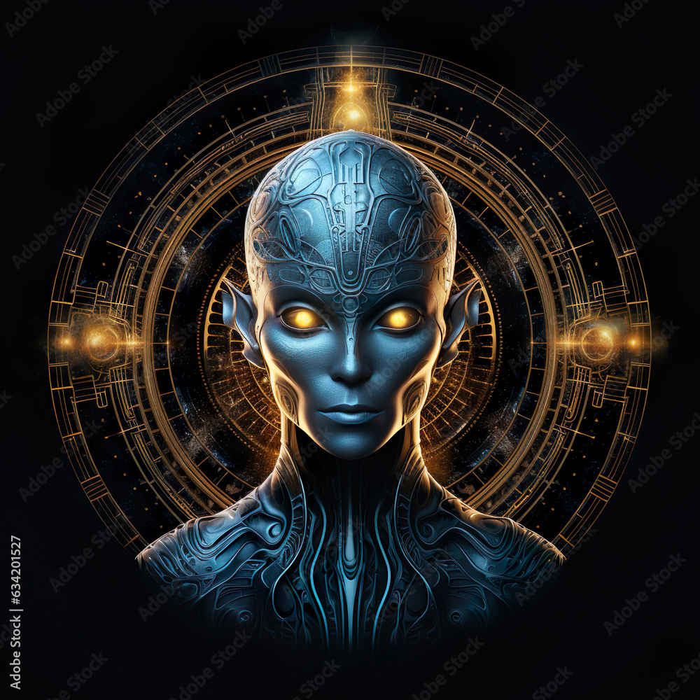 Representation in a logo format of a psychedelic alien extraterrestrial ...