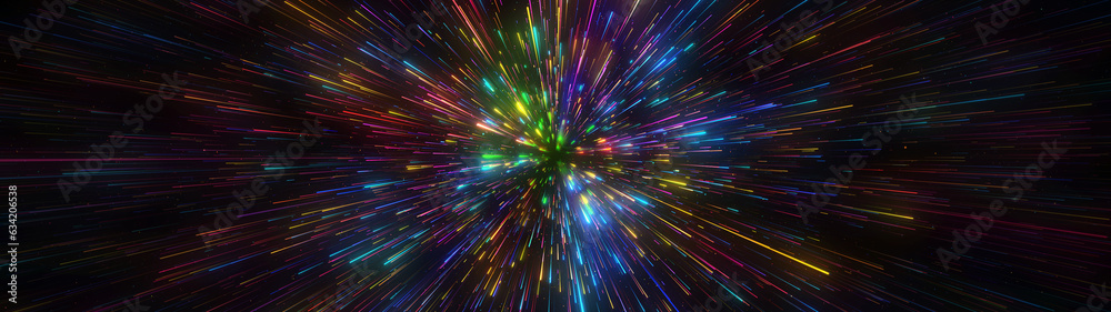 Colorful cosmic flow. Ultra wide background. Fast travel in space ...