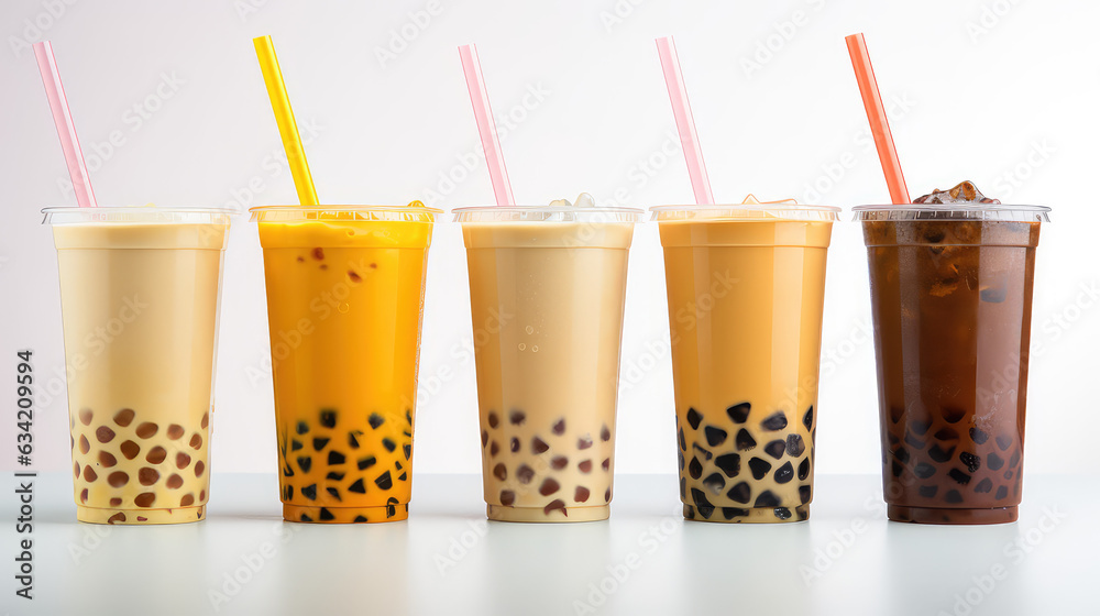 Commercial photography, variety of bobba bubble milk tea in transparent ...
