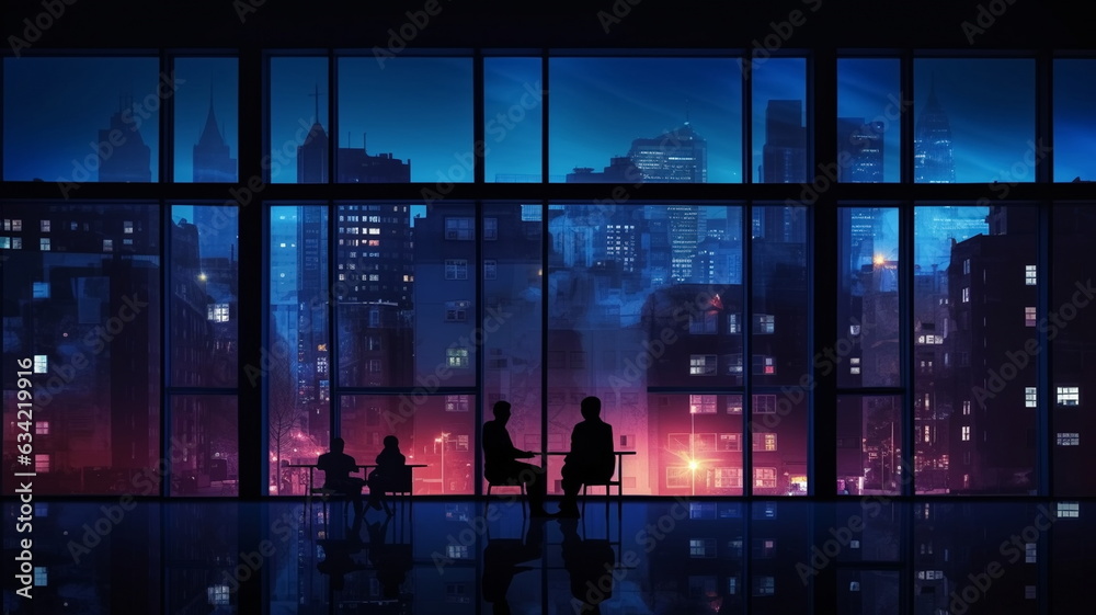 light in night windows,city buildings windows with blurred light and ...