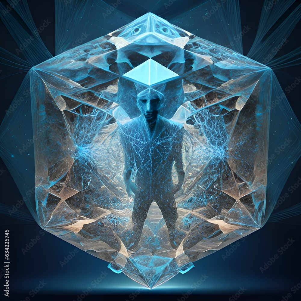 Human in hyper-space tesseract 4 dimension hypercube Universe space ...