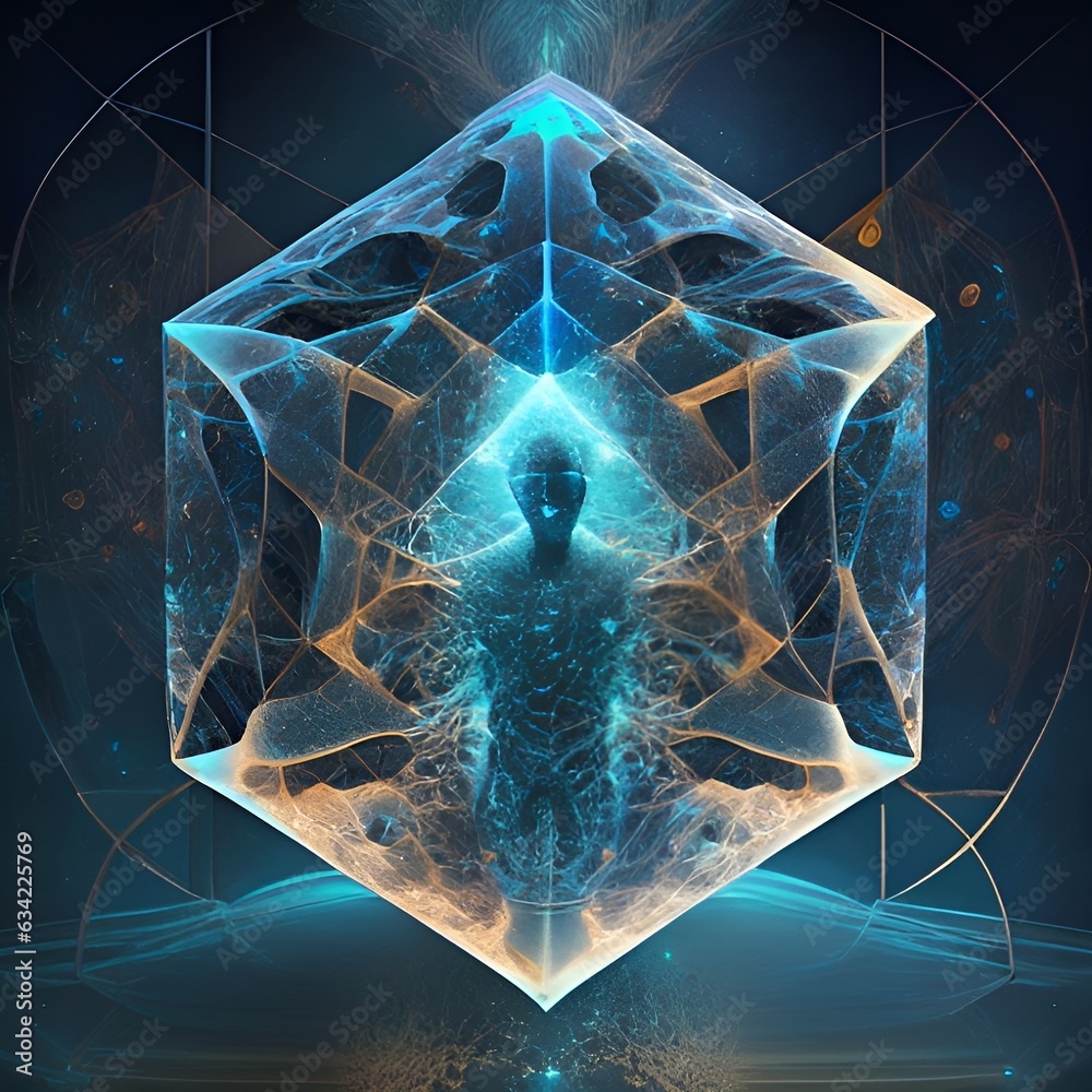 Human in hyper-space tesseract 4 dimension hypercube Universe space ...
