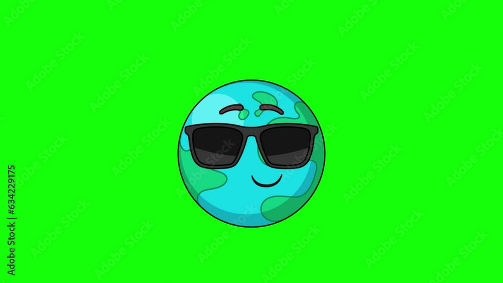 earth emoji cartoon smiling face with sunglasses, emoticon animation ...