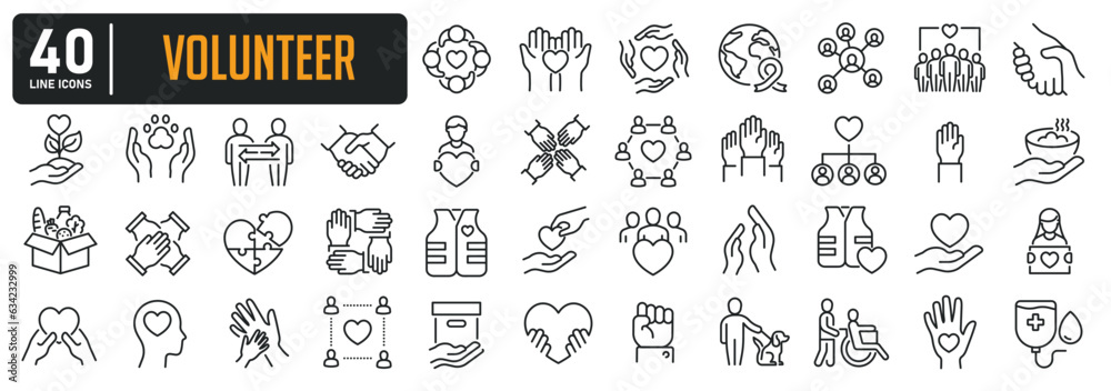 Volunteer line icons. Editable stroke. For website marketing design ...