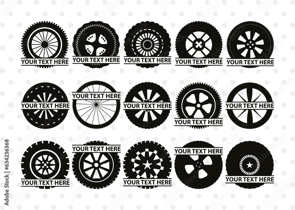 Tyre Split Monogram, Tyre Silhouette, Tyre SVG Cut Files, Vehicle Tyre ...