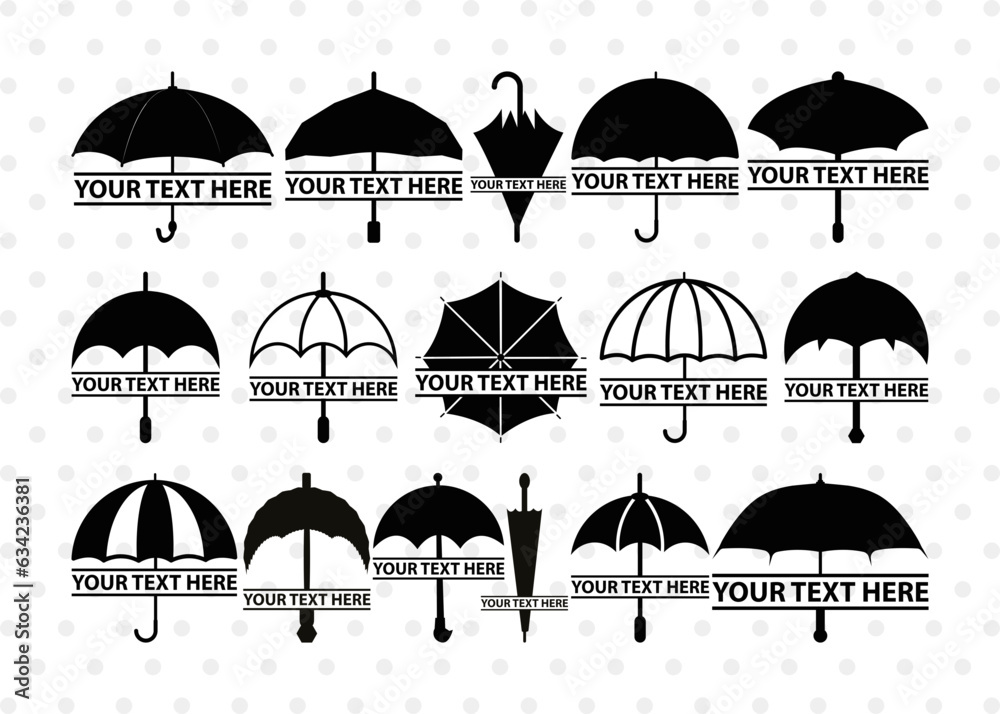 Umbrella Split Monogram, Umbrella Silhouette, Umbrella SVG Cut Files ...
