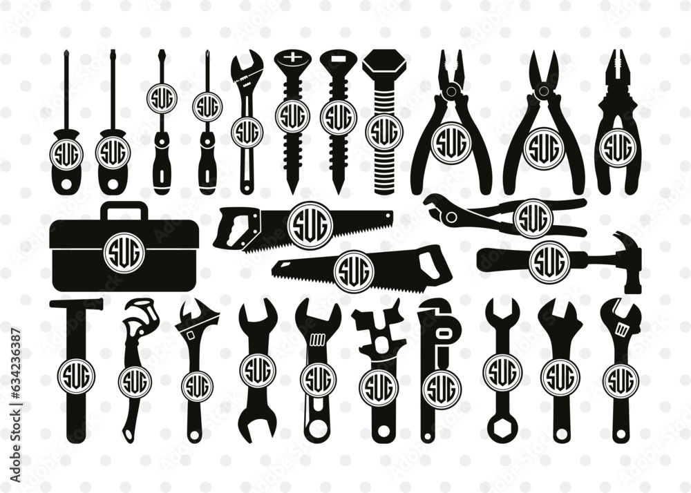 Tools Circle Monogram, Tools Silhouette, Tools SVG Cut Files, Wrench ...