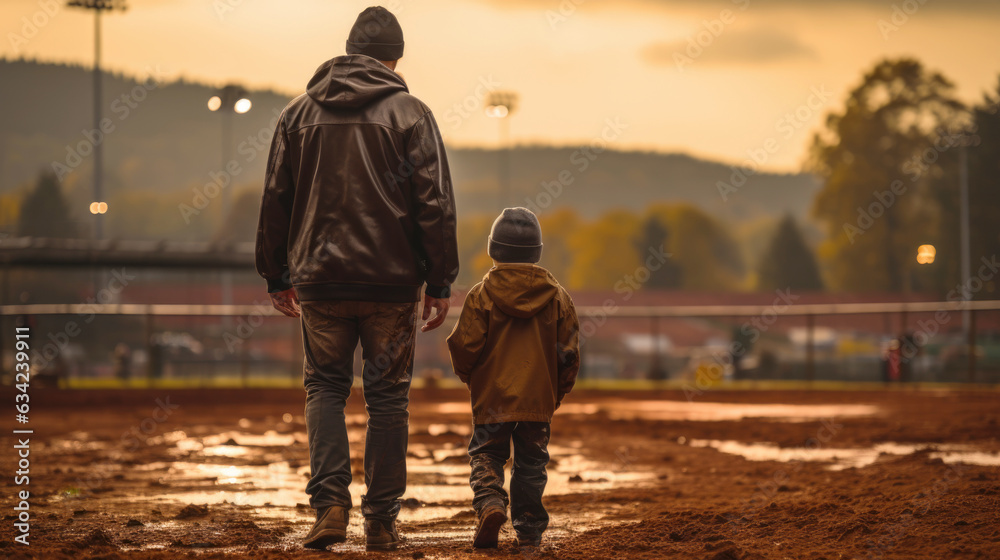 silhouette person, Backside of man and son with baseball cap at ...