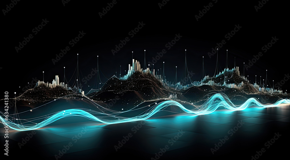 Soundwave waveform green and blue light showing data visualization of ...