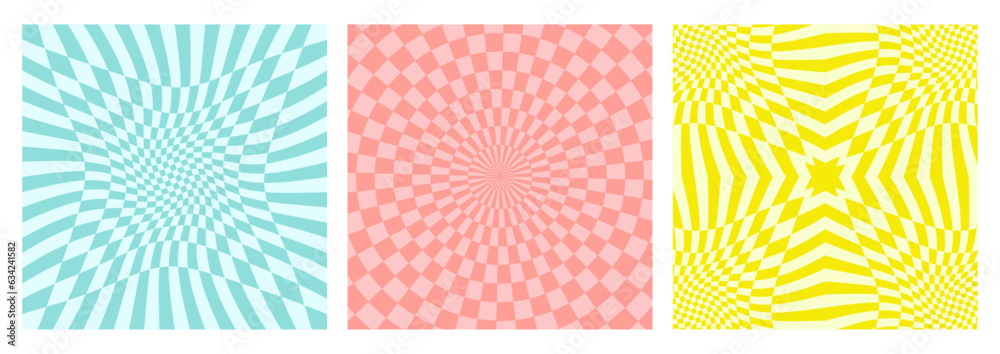 Set of groovy retro backgrounds. Abstract posters with swirl and ...