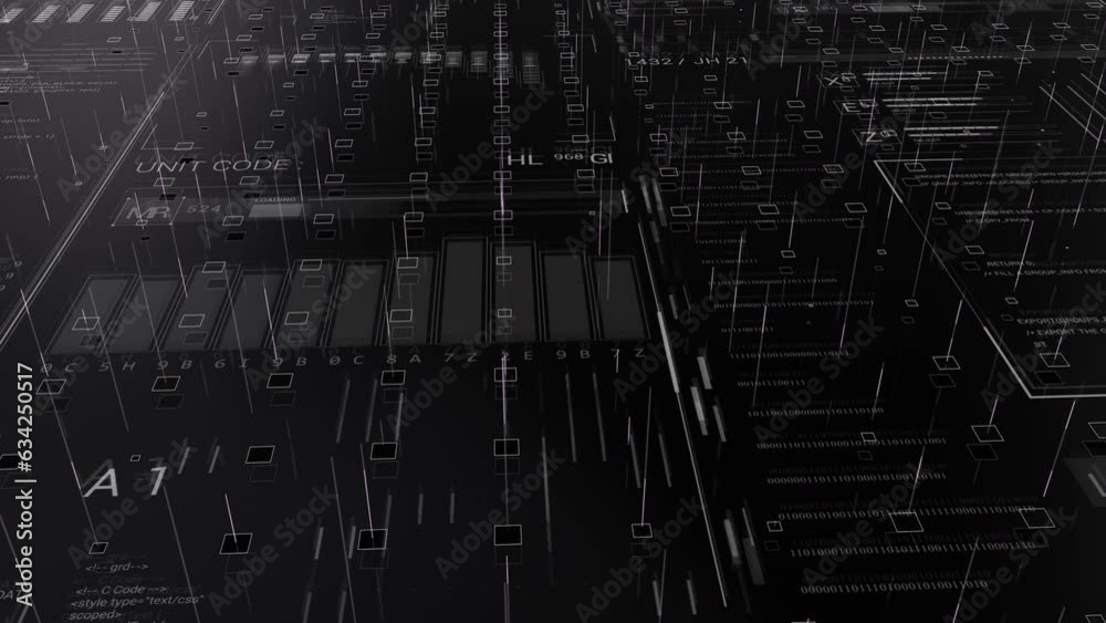 Sci Fi futuristic animation.Technological UI HUD data programming text ...