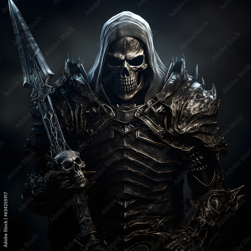High contrast black and grey skeleton warrior holding on sword Stock ...