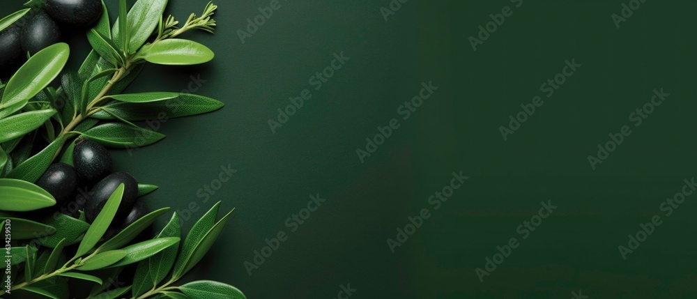 Olive background with lots of green leaves, empty space. Generated by ...