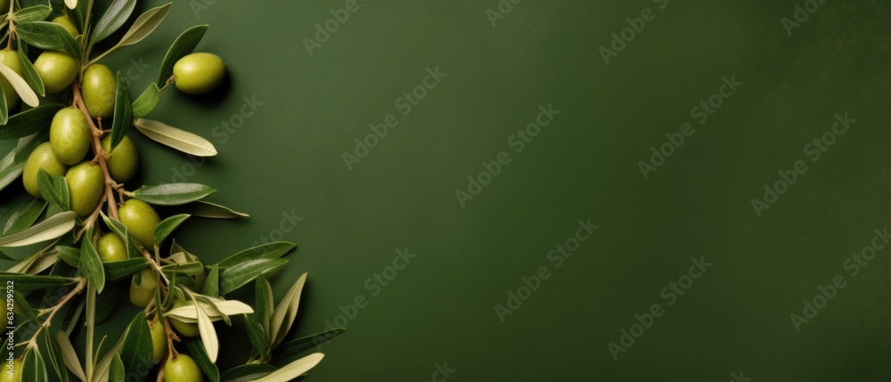 Olive background with lots of green leaves, empty space. Generated by ...