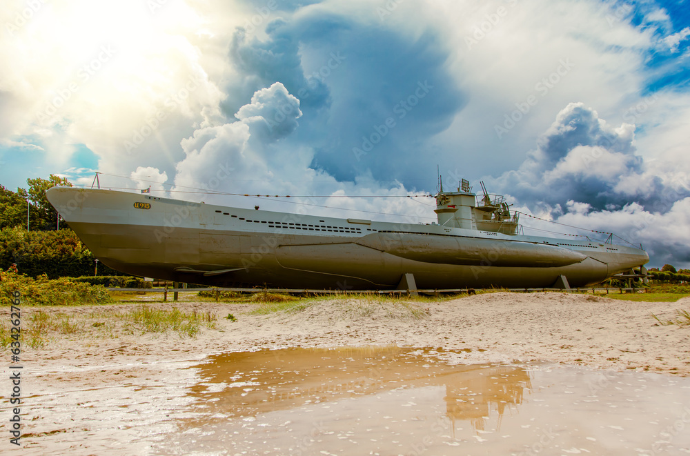 U-Boat U 995 on the beach in Laboe. German submarine U-995, Type VIIC ...