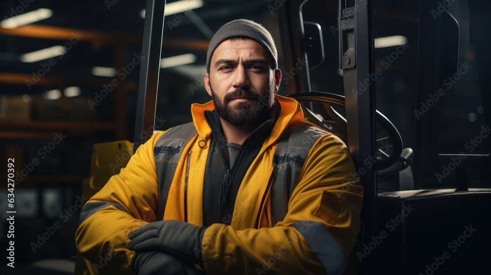 Professional experienced forklift operator managing industrial tasks ...