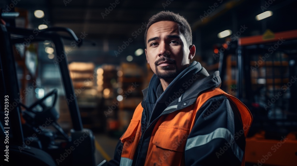 Professional experienced forklift operator managing industrial tasks ...