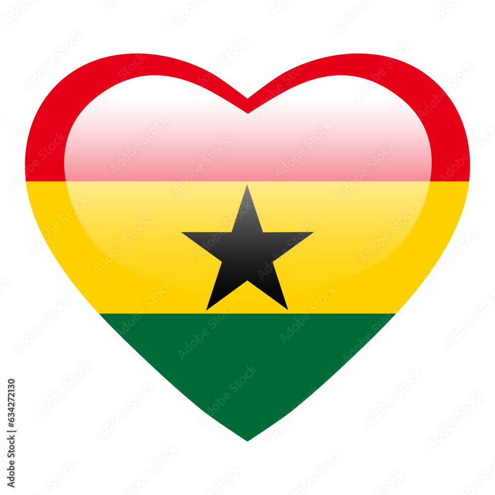 Love Ghana flag, Ghana heart glossy button, Ghana flag icon symbol of ...