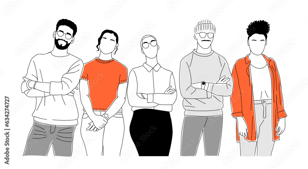 Business team members standing together. Different business men and ...