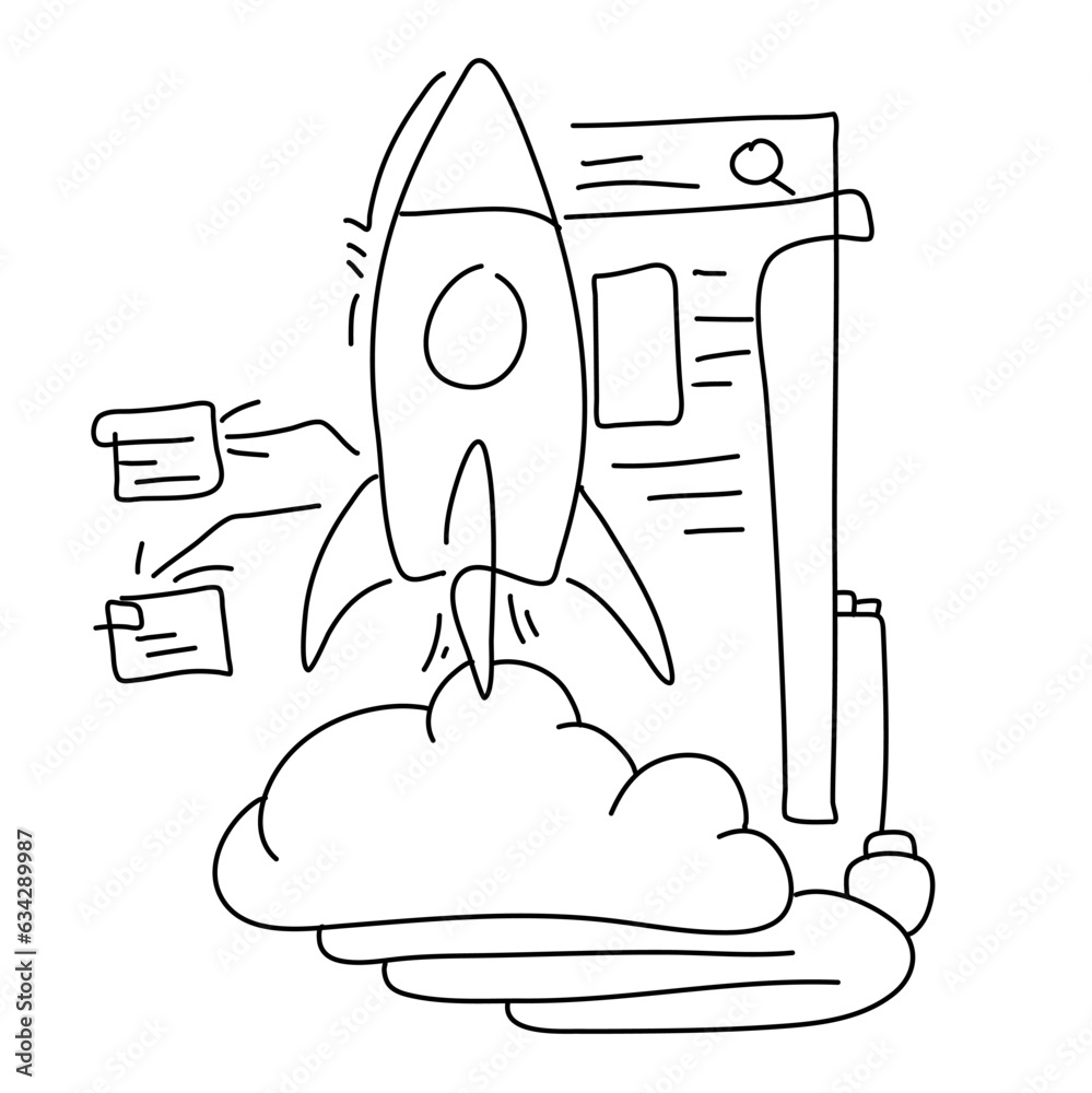 Vetor de Flat Illustration Outline Intelligence Rocket Ship Brain ...