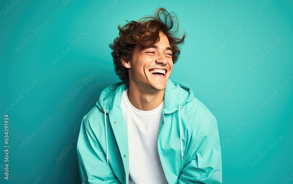 Happy ultra young handsome man, who is smiling and laughing, wearing ...