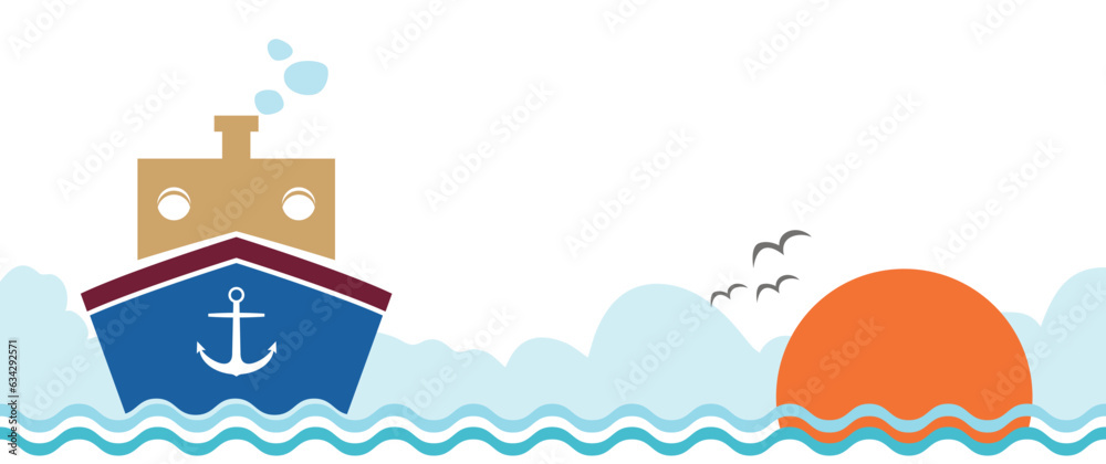 Seaview summer smooth boat trip vector illustration. Cartoon seascape ...