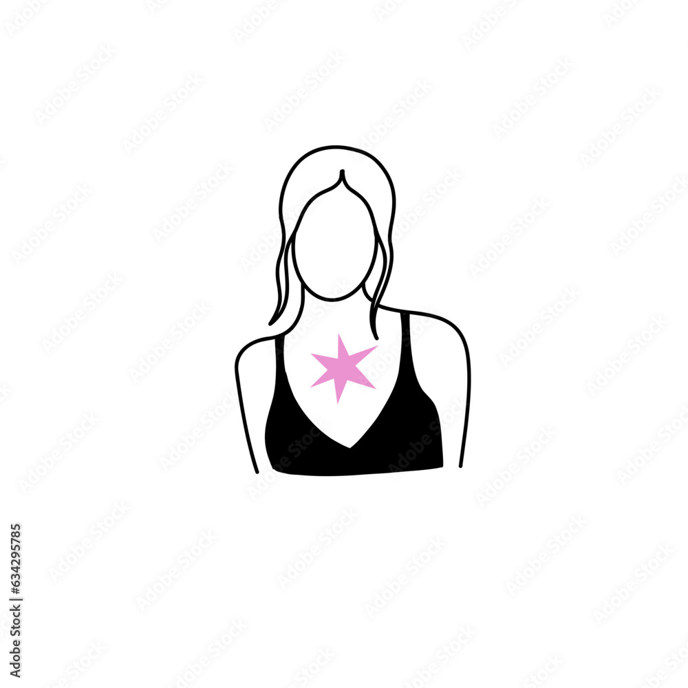 Woman body. Female face and breast outline in swimsuit or underwear ...