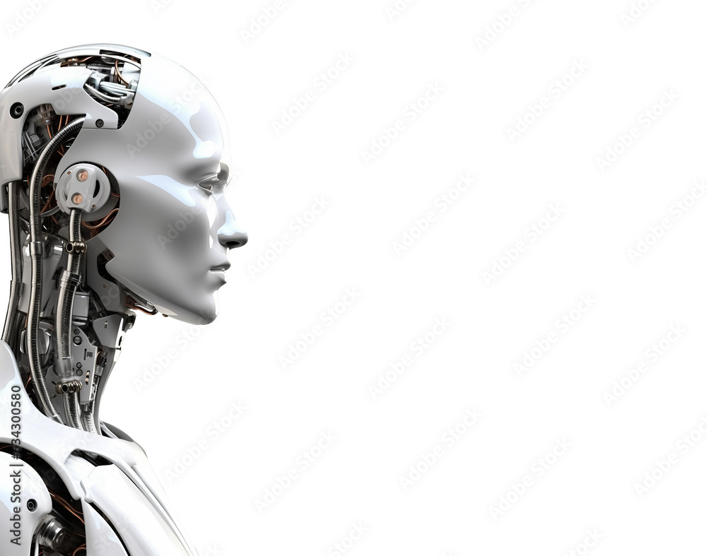 Thinking humanoid side view with white space, 3D render, isolated ...
