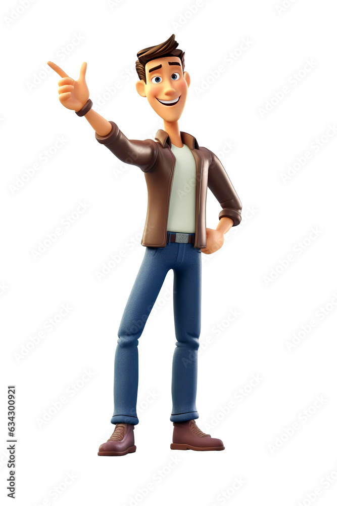 Young man greeting with raised hand, animated 3D character, isolated ...