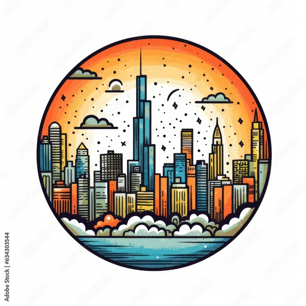 A circle shape frame with center space of Chicago city skyline in ...
