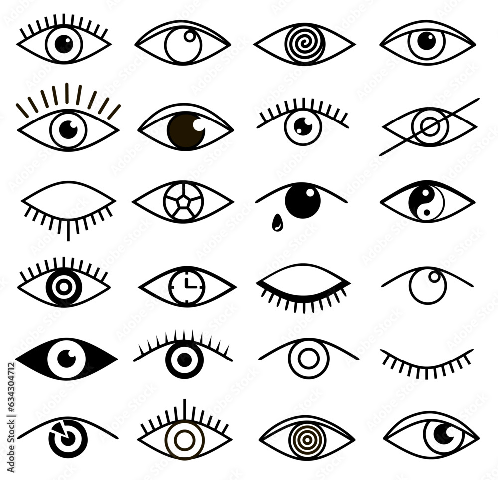 Eyes and eye icon set vector collection. Outline eye icons. Open and ...