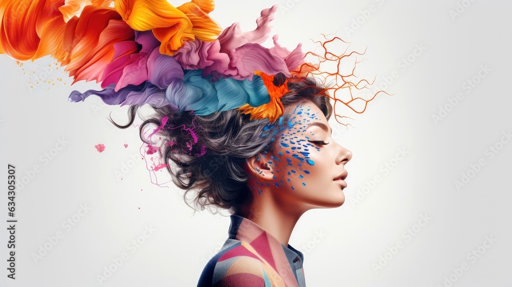 Abstract profile of a human head and consciousness with physical and ...