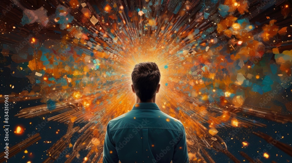 Abstract profile of a human head and consciousness with physical and ...