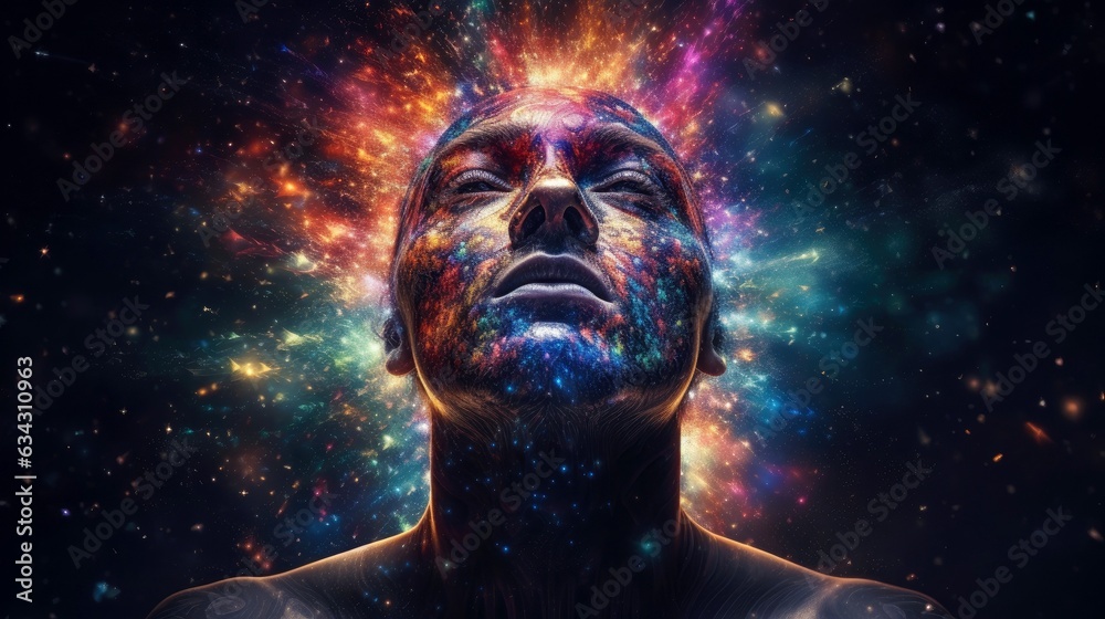 Abstract profile of a human head and consciousness with physical and ...