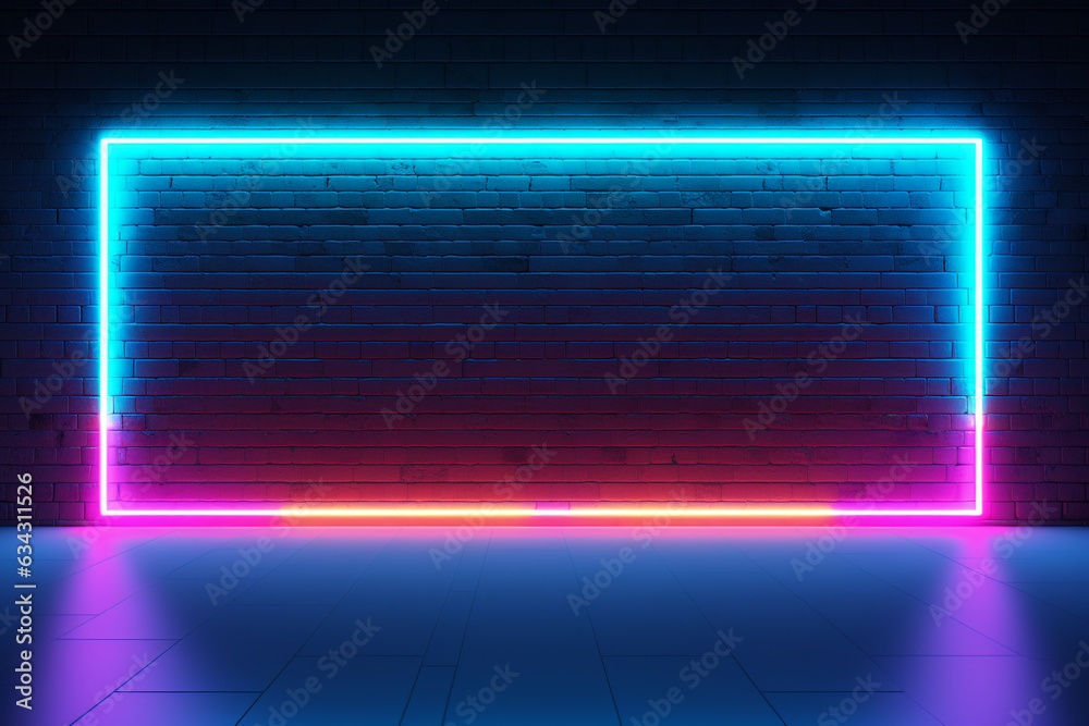 design mockup: brick wall with neon led lighting for a sign Stock Photo ...