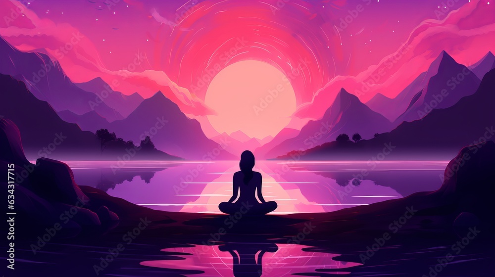 Gradient pink and purple background for meditation and yoga. Lotus pose ...