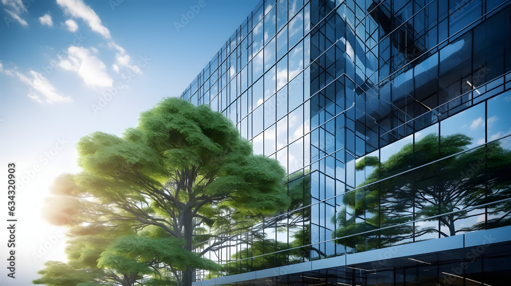 Eco-friendly building in the modern city. Sustainable glass office ...