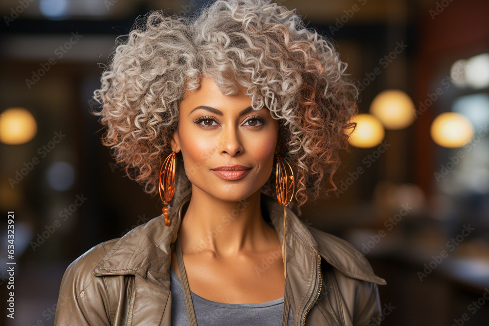 Beautiful modern black woman with stunning black and gray afro Stock ...