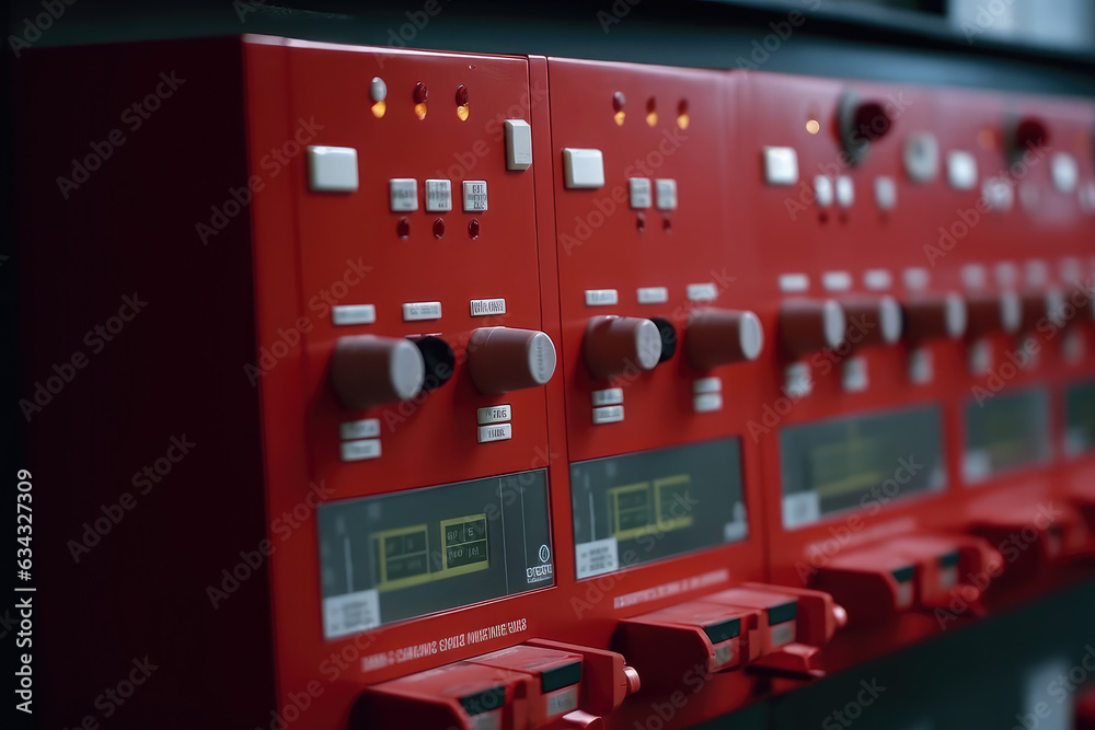 Macro shot of a fire alarm panel displaying a range of indicators and ...