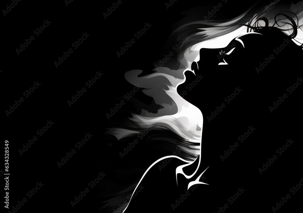 A statuesque woman with her face illuminated by the contrasting shadows ...