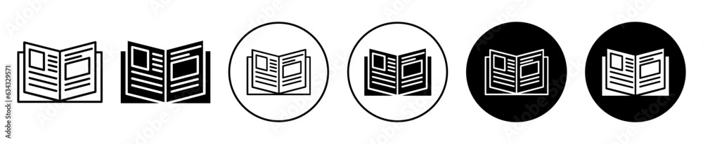 Catalog icon set. catalogue or booklet vector symbol in black filled ...
